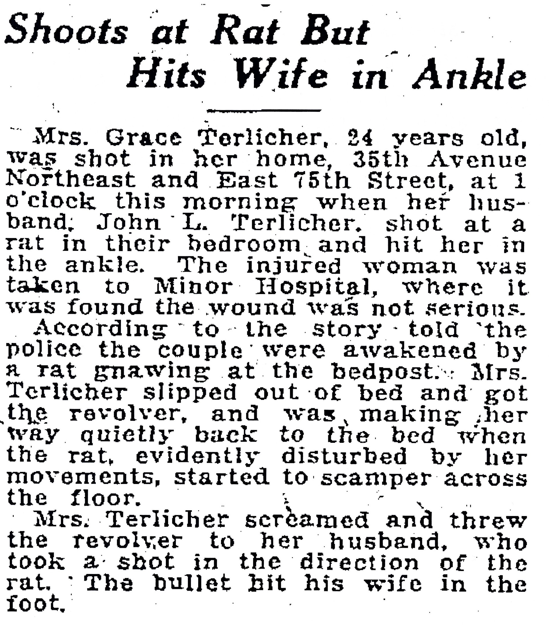 Terlicher shoots at rat.Seattle Daily Times 8 July 1921 page 7 ...