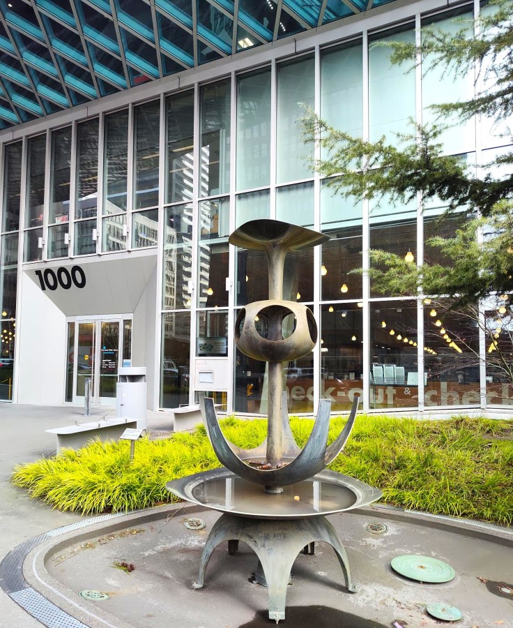 Tsutakawa statue at library.February 2025 | Wedgwood in Seattle History